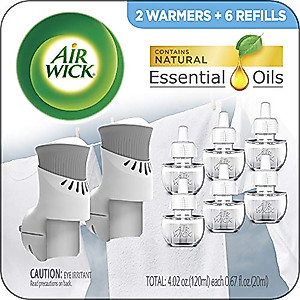 Air Wick Plug in Scented Oil Starter Kit, 2 Warmers + 6 Refills, Fresh Linen, Same Familiar Smell of Fresh Laundry, Eco Friendly, Essential Oils, Air Freshener