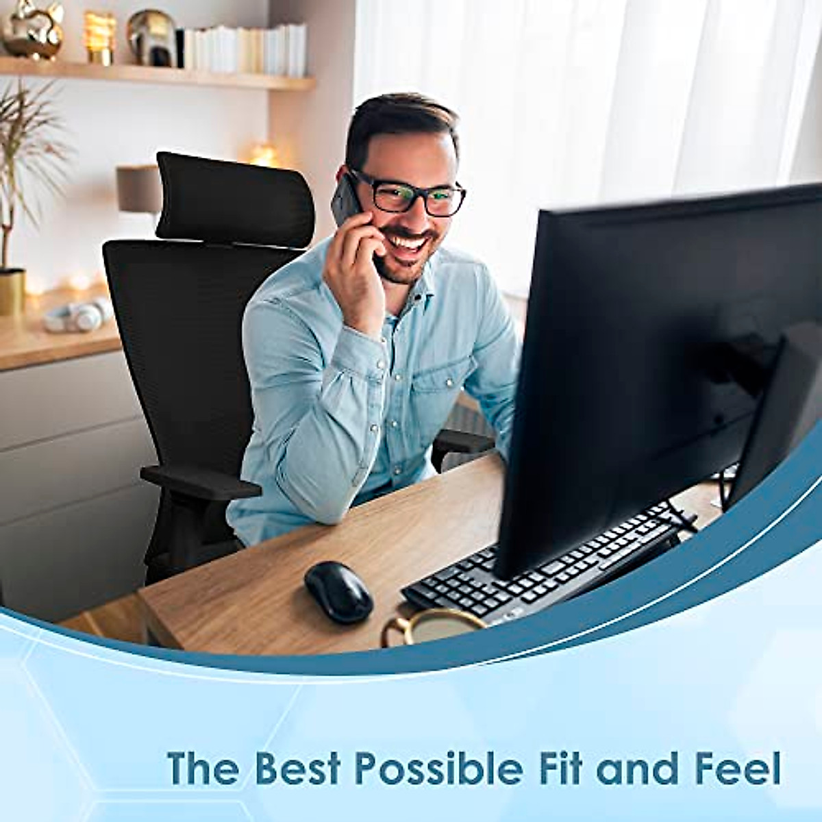 Ergonomic Office Chair with Footrest - Reclining Computer Desk Chair with Wheels for Adults, Lumbar Support, Fixed Arm Rests, Adjustable Height, Breathable Mesh Headrest & Back Rest