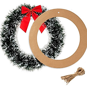 20 Pieces Large Hanging Round Wreaths 12Inch Cardboard Wreath Rings for DIY Crafts Paper Round Circle Christmas Hanging Ornaments Decorations with Hole Twine for Wedding Christmas Valentines Day Decor