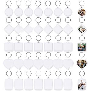 Mardatt 40Pcs Clear Acrylic Blank picture Photo frame keychain Personalized photo insert keychain bulk, Rectangle, Heart-Shaped, Round, Square and Rhombus Great for Personalized Keychains DIY Gift