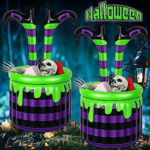 Liliful 2 Pack 40" Halloween Inflatable Witch Legs Cooler Witches Cauldron with Leg Large Capacity Witch Ice Drink Cooler Halloween Party Supplies for Indoor Outdoor Halloween Party Photo Prop Decor