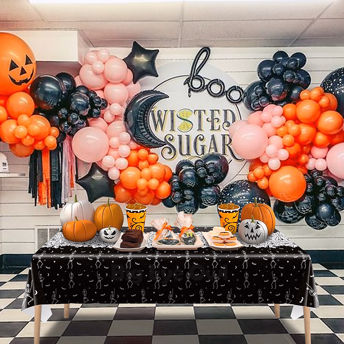 Disposable Halloween Skeleton Skull Tablecloth Plastic Black Rectangle Vinyl Table Cloths for Birthday Party Decoration Supplies Spider Web Scary Bat Table Cover