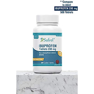 Safrel Ibuprofen Tablets 200 mg (NSAID), 500 Count, Pain Reliever/Fever Reducer | Toothache, Headache, Muscle Aches, Menstrual Cramps, Back & Arthritis Pain Relief | Value Pack