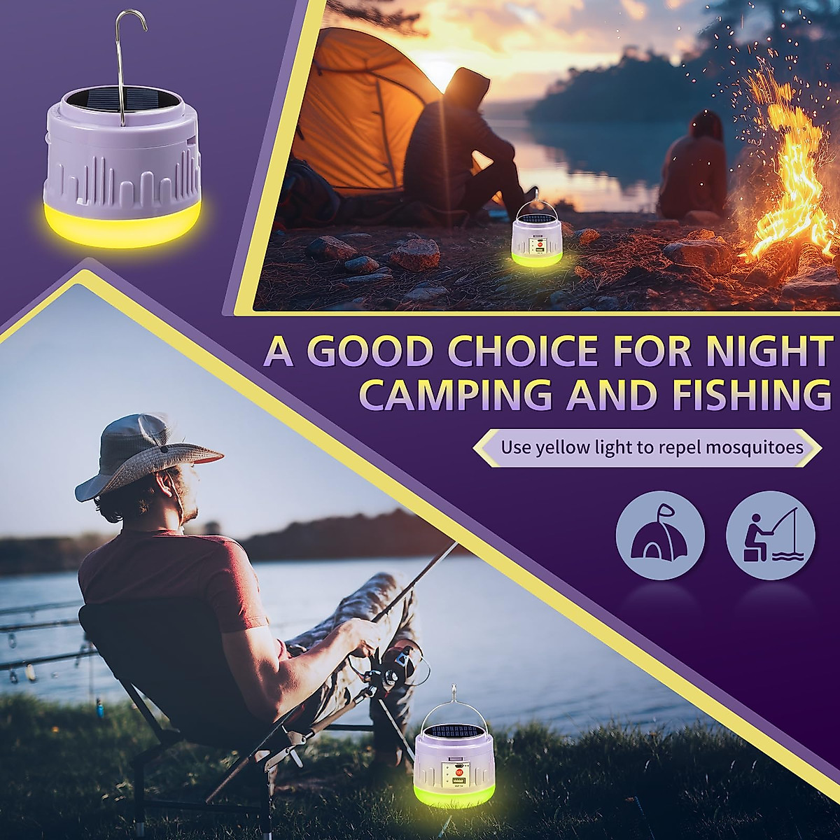 Qualirey Amber Yellow LED Bug Light Bulbs USB Rechargeable Solar Outdoor Bug Lights for Camping Bug Light Bulbs for Porch Lights Warm LED Light Bulb for Fishing Patio Deck Backyard Home