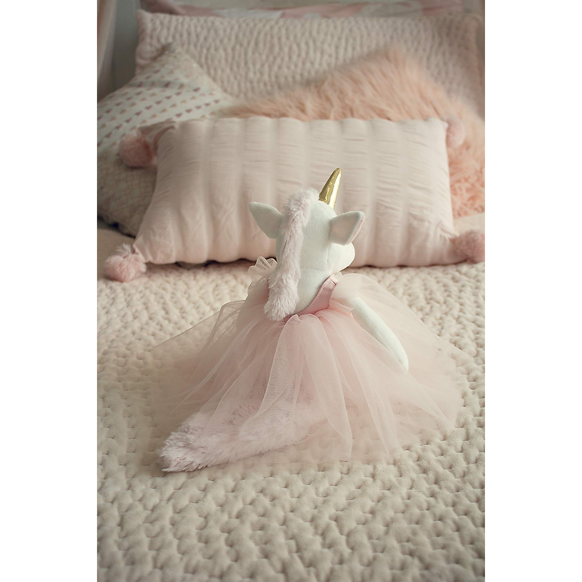 Inspired by Jewel Ella The Unicorn Premium Quality Stuffed White Unicorn Plush Doll with Golden Horn, Hooves & Flowing Pink Mane & Soft Tail | Playable Toy with Movable Legs with Huggable Arms