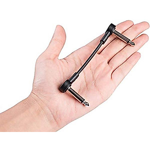 GOGHOST 6 Inch Guitar Patch Cables 4 Pack, 1/4" TS Right Angle Effect Pedal Flat Cables, Black
