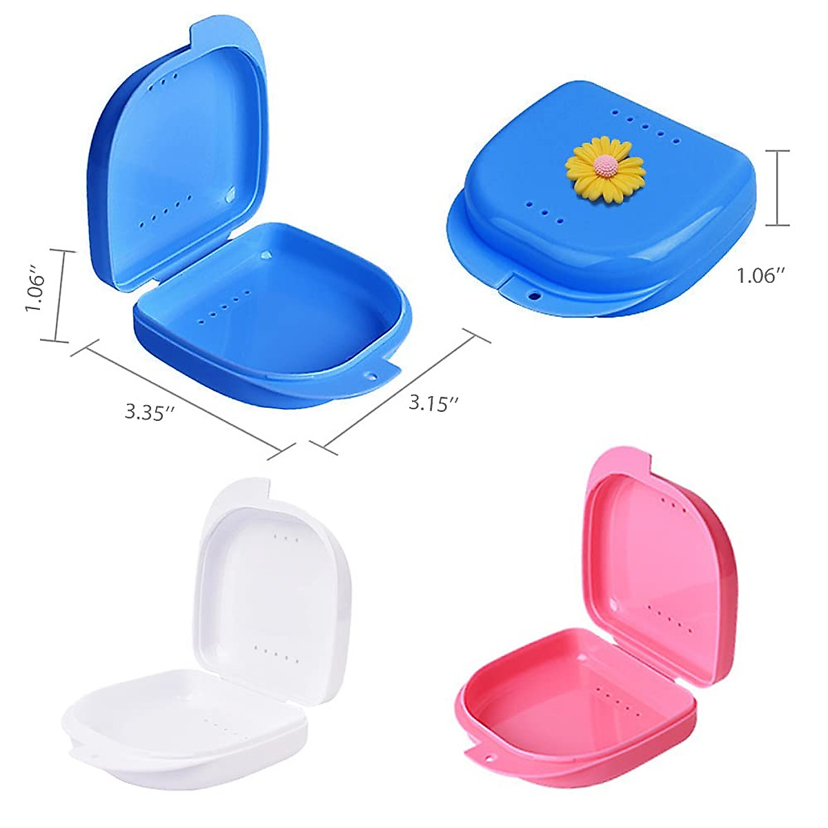 AMHDV 3pcs Orthodontic Retainer Case with Vent Holes Cute Mouthguard Container Dental Aligner Case with Aligner Removal Tool and Brush (01-flower)
