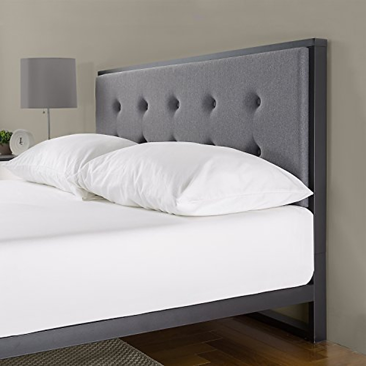 ZINUS 7 Inch Trisha Low Profile Platforma Bed Frame Mattress Foundation with Tufted Headboard, Box Spring Optional, Wood Slat Support, King, Grey