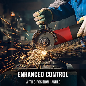 KEYFINOOL 6 Amp Grinder Power Tools, 12000RPM 4-1/2Inch Angle Grinder Tools With 3 Position Adjustable Support Handle, Fast Heat Dissipation, Include Spanner, Safety Guard for Grinding/Cutting