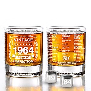 Old Fashioned Glasses-1964-Vintage 1964 Old Time Information 10.25oz Whiskey Rocks Glass -60th Birthday Aged to Perfection - 60 Years Old Gifts Bourbon Scotch Lowball Old Fashioned-1PCS