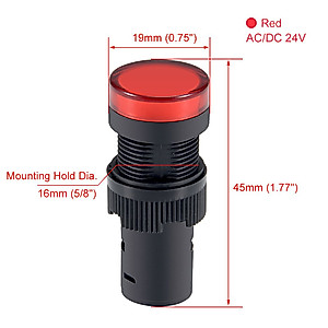 uxcell 5Pcs Red Indicator Light AC/DC 24V, 16mm Panel Mount, for Electrical Control Panel, HVAC, DIY Projects