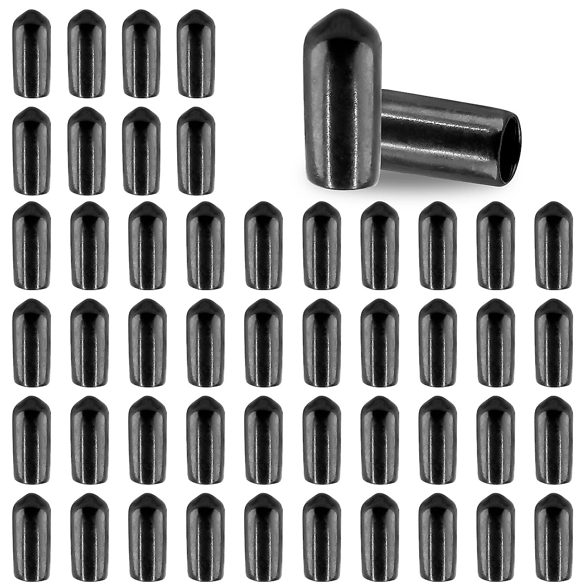 Litoexpe 50 Pieces Round Rubber End Caps, Black Vinyl Cover Flexible Screw Thread Protectors, 1/4 Inch (6.5mm)