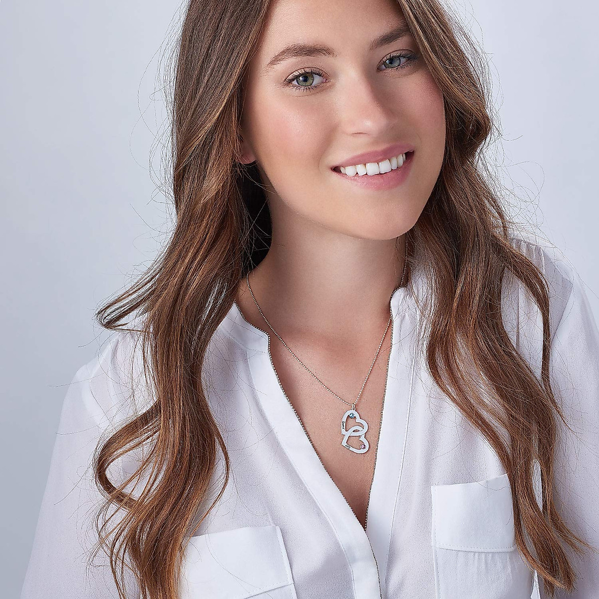 MYKA - Engraved Hearts Necklace Christmas Jewelry Gift for Her Wife Mom Silver 925 (18, Sterling Silver)