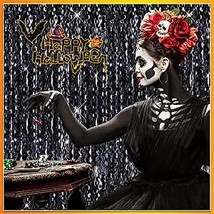 Jutom 6 Pieces 3.3 x 6.6 ft Wavy Tinsel Foil Fringe Curtains Foil Fringe Streamer Backdrop Party Curtain for Sea Mermaid Baby Shower Birthday Party Decoration(Black)