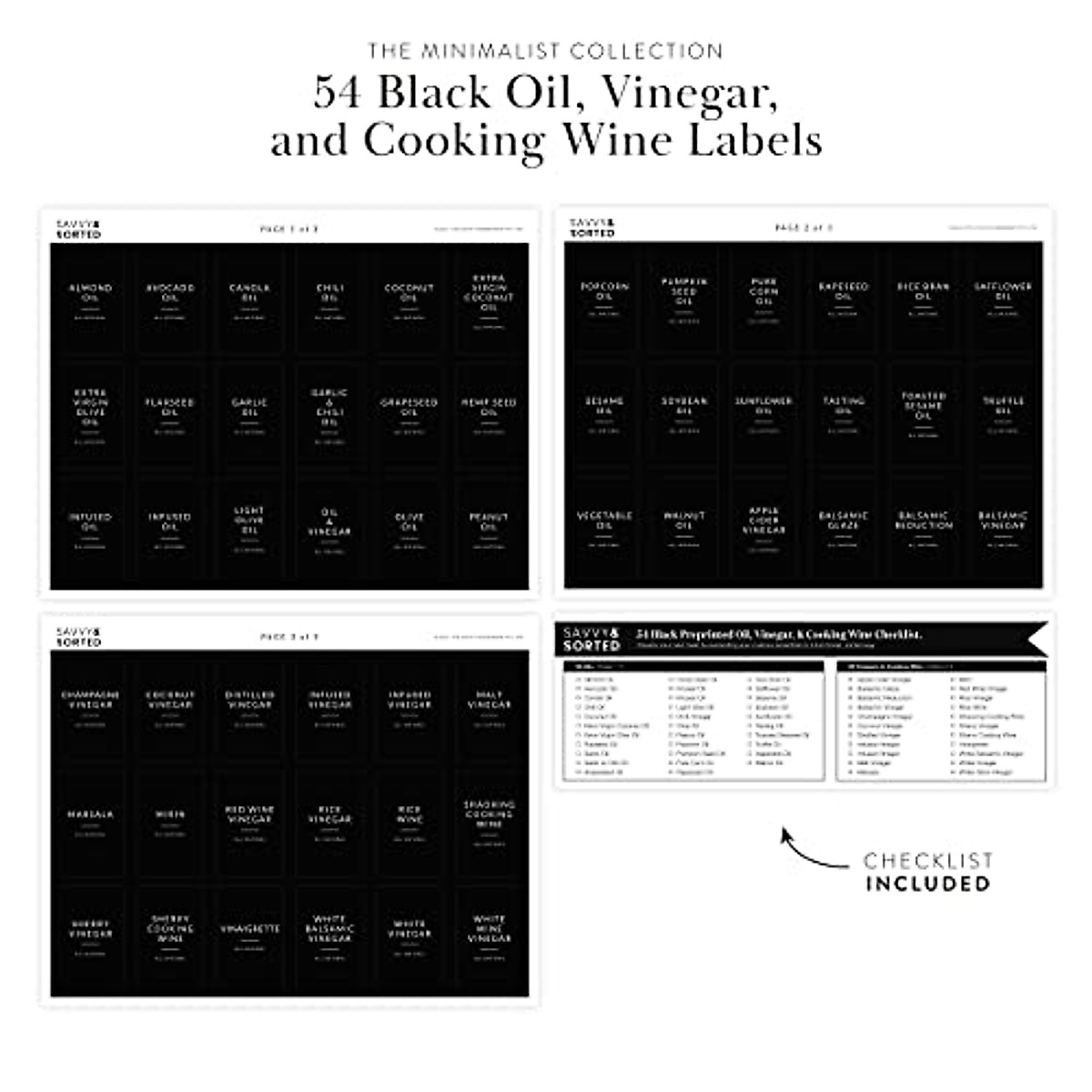 Black Oil Bottle Labels Stickers - 54 Pantry Labels for Vinegar & Oil Dispenser Bottles Condiment Labels - Oil Jar Labels Pantry Stickers - Kitchen Stickers Waterproof Oil Bottle Labels Stickers
