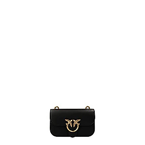 Pinko MINI CROSSBODY BAG IN BLACK LEATHER WITH GOLD LOVEBIRDS LOGO BUCKLE AND CHAIN ​​SHOULDER STRAP 100048A0F1