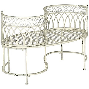 SAFAVIEH Outdoor Collection Lara Victorian Antique White Iron Kissing Bench