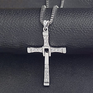 LAKINGA Cross Necklace for Men Women,Medical Titanium Steel Jewellery,Inlaid with Zirconia Rhinestones,With Silver Chain,Cross Chain Necklace for Men Women Jewelry Gifts