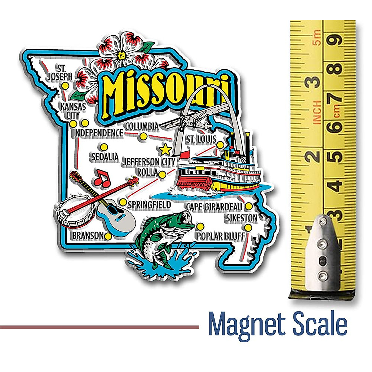 Missouri Jumbo State Magnet by Classic Magnets, 3.6" x 3.5", Collectible Souvenirs Made in The USA
