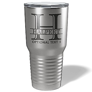 Personalized 30oz (17 Colors) Insulated Stainless Steel Tumbler Cup with Lid, Custom Etched, Customized Engraved Father’s Day Gift Idea for Women Men Her Him, Halpert Monogram Initial Name (Stainless)