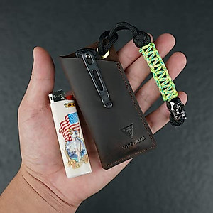 VIPERAED PJ11 Leather EDC Pocket Slip for Folding Knife, Mini Knife/Flashlight/Multitool and Other EDC Gear Leather Holster, Small Leather Utility Knife Sheath for Belt(Brown)