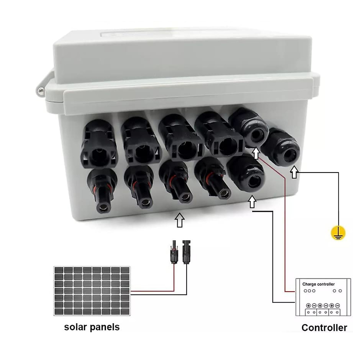 lopopvsys 4 String PV Combiner Box with Lightning Arreste, 15A Rated Current Fuse and 2P 63A Circuit Breakers for On/Off Grid Solar Panel System (4 String PV Combiner Box)