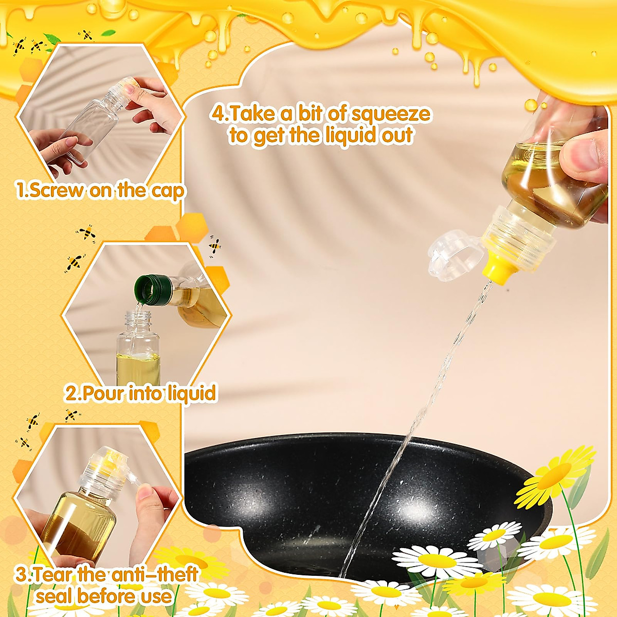 Tioncy 20 Pcs Mini Condiment Squeeze Bottle 3.2 oz Plastic Condiment Dispenser Camping Condiment Containers with Flip Top Reusable Travel Condiments for Honey, Syrups, Ketchup, Salad Dressing, Oils