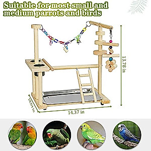 Olpchee Bird Playground Parrot Playstand Bird Play Stand Wood Perch Gym Playpen Ladder with Feeder Cups Toys for Cockatiel Parakeet - Include Tray