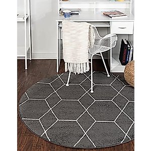 Unique Loom Trellis Frieze Collection Area Rug - Geometric (4' 1" Round, Dark Gray/ Ivory)
