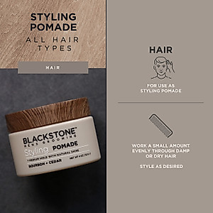 Blackstone Men's Grooming Hair Styling Pomade - Medium Hold with Natural Shine | Paraben & Cruelty | Made in USA, Bourbon + Cedar (4 oz)