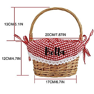 Personalized Name Wicker Easter Basket wIth Handle for Kids Girls Boys Custom Willow Bamboo Easter Basket with Red White Liner Customized Burlap Egg Hunt Tote Rattan