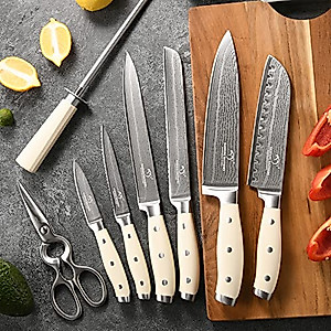 NANFANG BROTHERS Knife Set, 9 Pieces Damascus Knife Sets for Kitchen with Block, ABS Triple Rivet Ergonomic Handle for Chef Knife Set, Knife Sharpener and Kitchen Shears, Knife Block Set