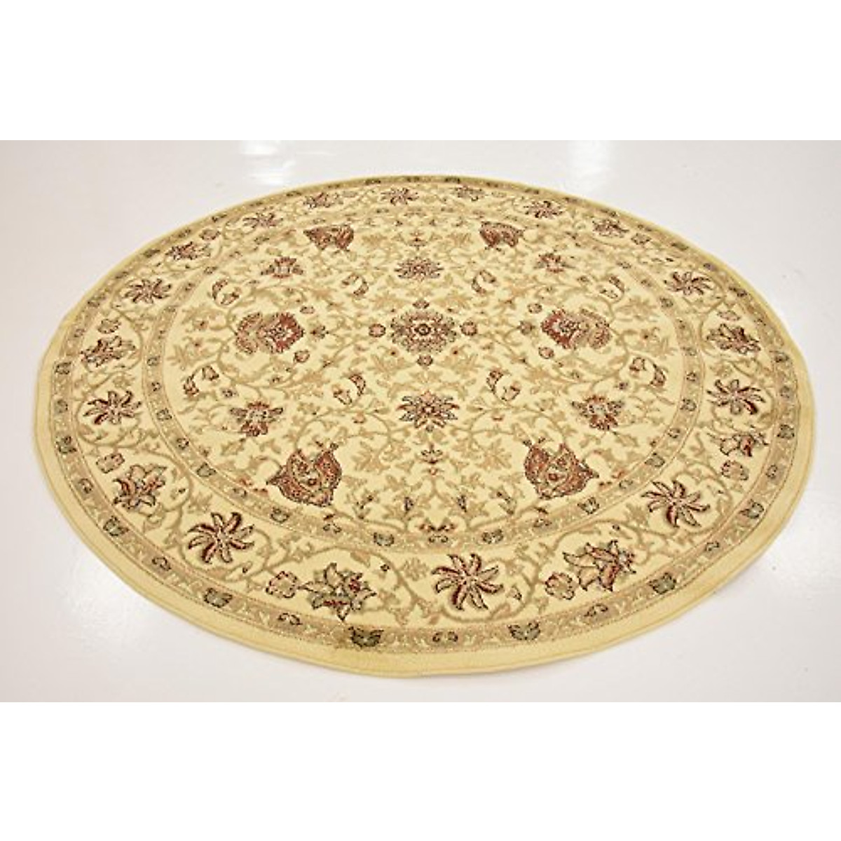 Unique Loom Voyage Collection Traditional Oriental Classic Intricate Design Area Rug, Round 6' 1" x 6' 1", Ivory/Tan