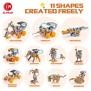 CIRO STEM Projects Solar Robot Toys, 11-in-1 Education Science Experiment Kits for Kids Ages 8-12, 288 Pieces Building Set
