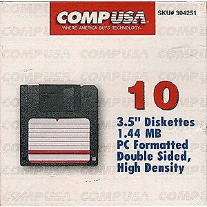 CompUSA 3.5" Diskettes, 1.44 MB, PC Formated, Double Sided, High Density (pack of 10)