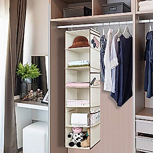 Univivi 6 Layer Closet Organizers and Storage, Hanging Shelves for Closet with 6 Side Pockets, Hanging Closet Shelves, Hanging Shoes Closet Sweater Organizer for Closet- Beige