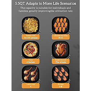 Air Fryer Oven 5.5Qt, 6 Presets Digital Display Compact Cooker,Space-saving, Nonstick & Dishwasher Safe Basket, Stainless Steel,Kitchen Elite