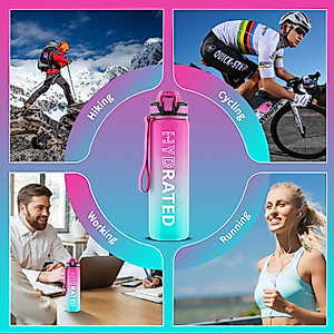 QLUR Water Bottle with Straw, 32 oz Motivational Water Bottles with Time Marker to Drink, Tritan BPA Free, 1L Sports Water Bottle with Carry Strap LeakProof for Women Gym Fitness Outdoor (1 Pack)