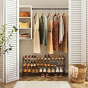 Tajsoon Expandable Shoe Rack Organizer, 3 Tier Adjustable Metal Iron Shoe Shelf, Shoe Storage Organizer for Closet Bedroom Entryway, Black