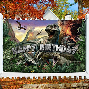 Avezano Dinosaur Jurassic Dino Theme Banner - Happy Birthday Boys Party Decorations - 70.8 x 43.3 Inch Photo Backdrop