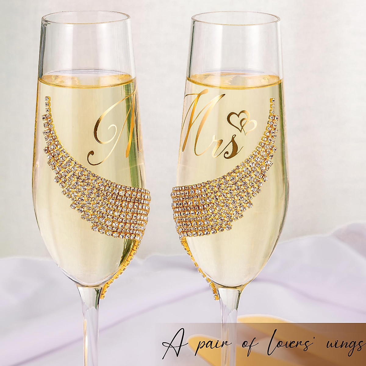 VARLKA Wedding Cake Knife and Server Set, Gold Mr and Mrs Champagne Flutes and Cake Cutting Set for Wedding Bridal Shower Gifts (Gold)