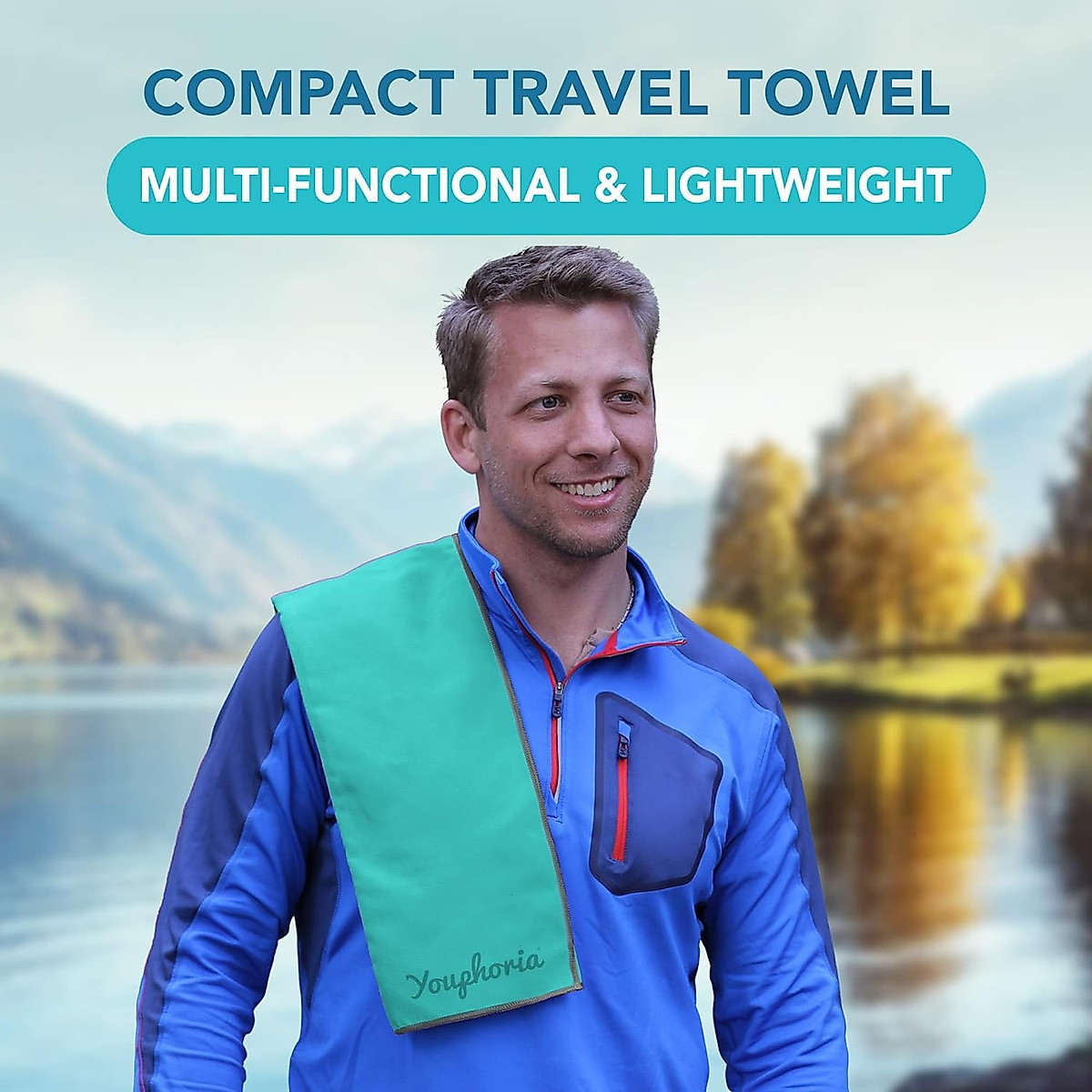 Youphoria Microfiber Travel Towel Fast Drying Lightweight - Quick Dry Towel for Camping, Beach, Backpacking, Hiking, & Sport