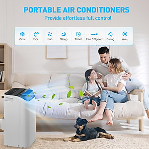 12,000 BTU Portable Air Conditioner Cools Up to 500 Sq.Ft, 3-IN-1 Energy Efficient Portable AC Unit with Remote Control & Installation Kits for Large Room, Campervan, Office, Temporary Space