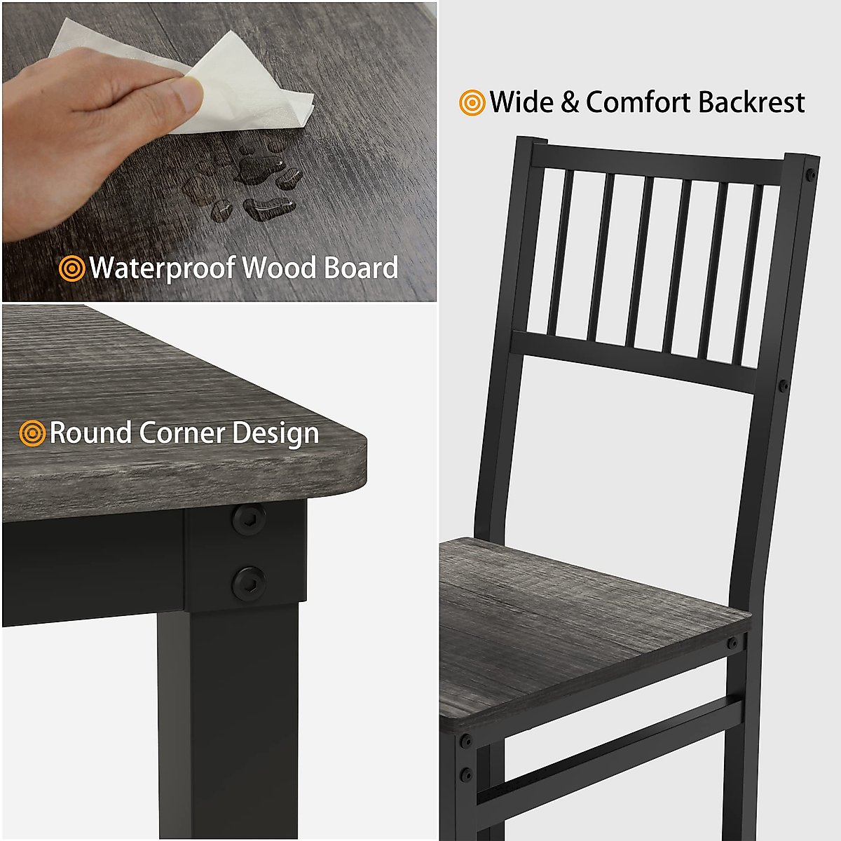 Teraves Dining Table Set for 4/Computer Desk,Kitchen Table with 2 Chairs and a Bench,Table and Chairs Dining Set 4 Picce Set for Dining Room (Black Oak+Black Frame,120CM)