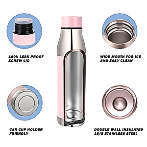ZLINS Stainless Steel Vacuum Insulated 22oz Water Bottle Leak-Proof - Reusable Double Walled Metal Thermos - Sports Flask Great for Travel, Hiking, Camping(Pink)
