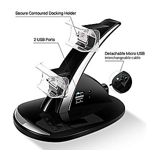TNP PS3 Controller Charger Stand for Sony Playstation 3 Controller Dualshock 3 Charging, 2 Tier Docking Station Stand and 2 USB PS3 Cable Compatible Ports with LED Indicators, Slim Black