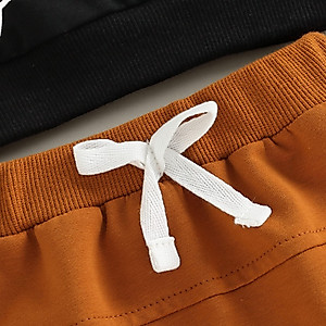 Kuriozud Fall Baby Boy Outfits Cousins Long Sleeve Crew Neck Sweatshirt Pullover Top+Solid Drawstring Pants Set (Black Brown, 3-6 Months)