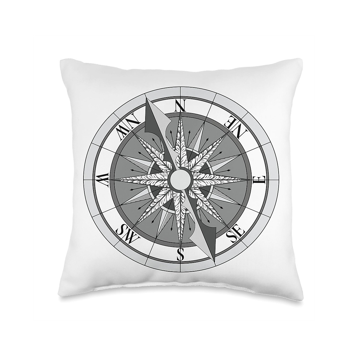 Clever Witty Compass Designs Compass Rose Wind Star Direction Nautical Throw Pillow, 16x16, Multicolor