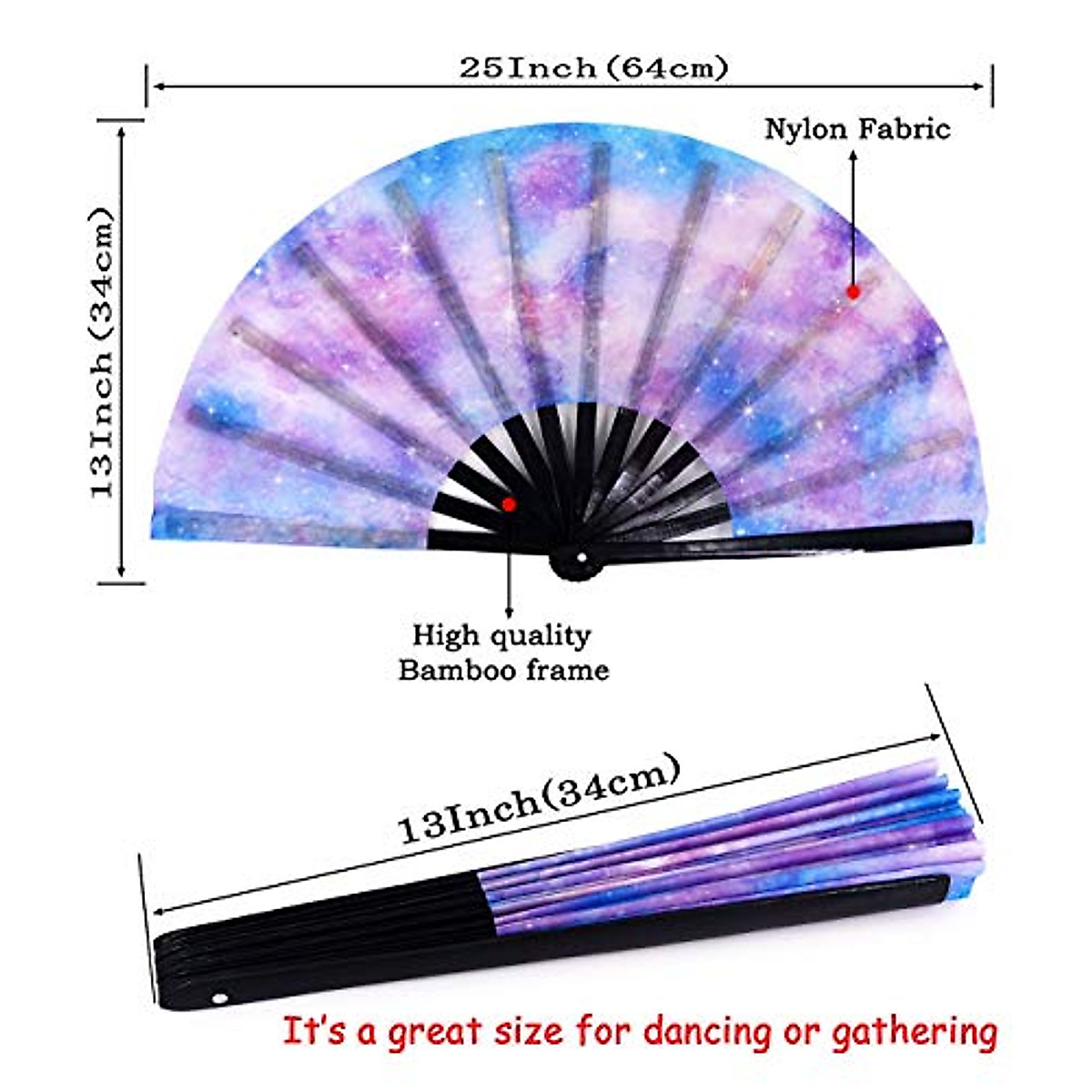 Amajiji Large Folding Fan, Chinease/Japanese Bamboo and Nylon-Cloth Folding Hand Fan, Hand Folding Fans for Women/Men, Hand Fan Festival Gift Fan Craft Fan Folding Fan Dance Fan (Galaxy)