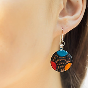 Chuvora 925 Sterling Silver Hand Blown Glass Red Blue Yellow Gold Curve Dangle Earrings